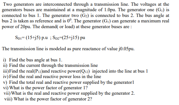 Solved Two generators are interconnected through a | Chegg.com