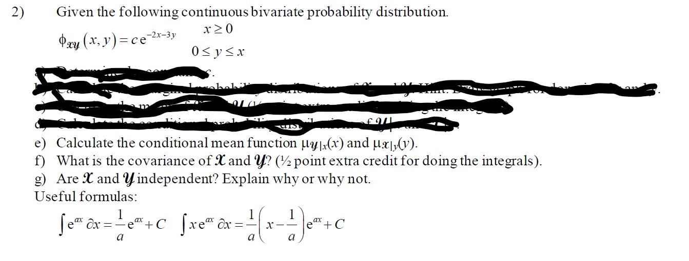 Solved 2) Given the following continuous bivariate | Chegg.com