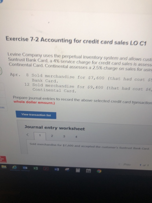 Solved Exercise 7-2 Accounting for credit card sales LO C1 | Chegg.com