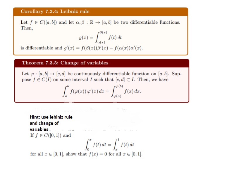 Solved Corollary 7.3.4: Leibniz rule Let f e C([a,b]) and | Chegg.com