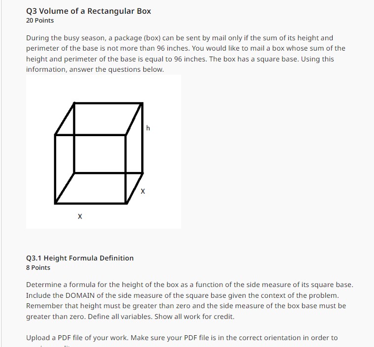 Solved Q3 ﻿Volume of a Rectangular BoxDuring the busy | Chegg.com