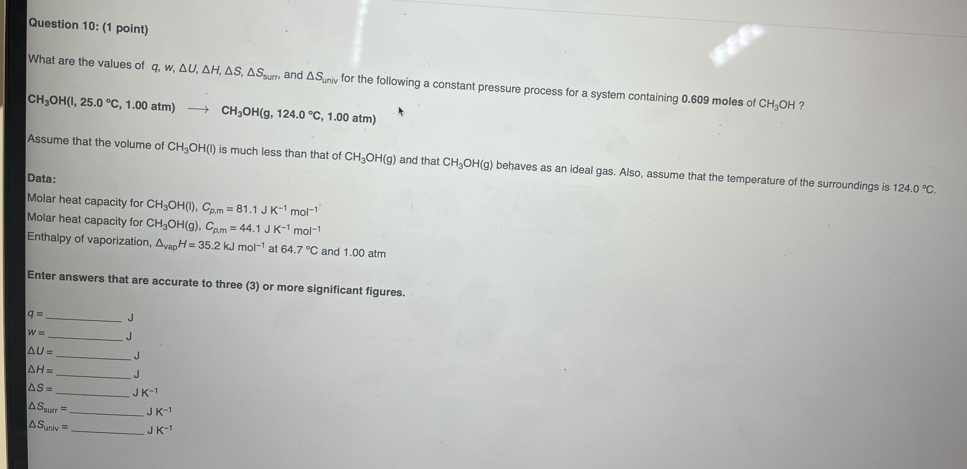 Solved Question 10: (1 ﻿point)What are the values of | Chegg.com
