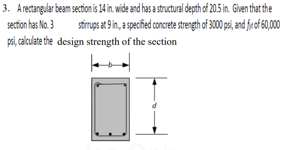 Solved 3. A rectangular beam section is 14 in. wide and has | Chegg.com