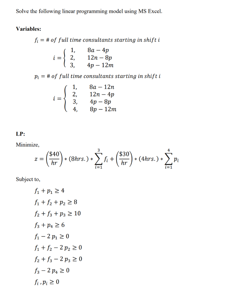 Solved Solve the following linear programming model using MS | Chegg.com
