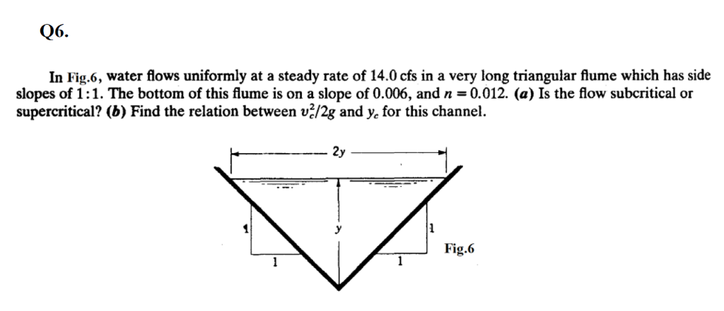 Solved Q6. In Fig.6, water flows uniformly at a steady rate | Chegg.com