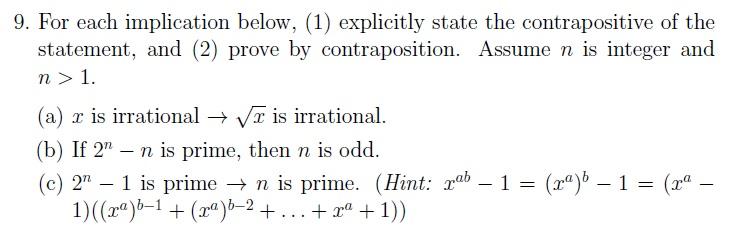 Solved 9. For each implication below, (1) explicitly state | Chegg.com