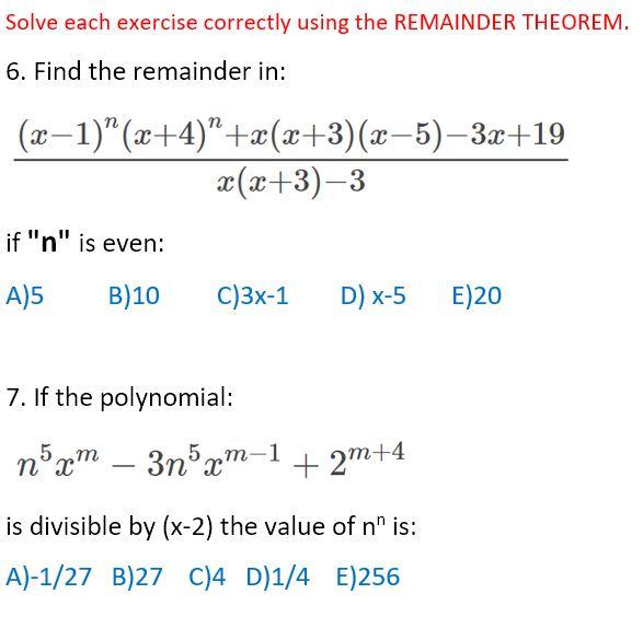Solved Solve each exercise correctly using the REMAINDER | Chegg.com