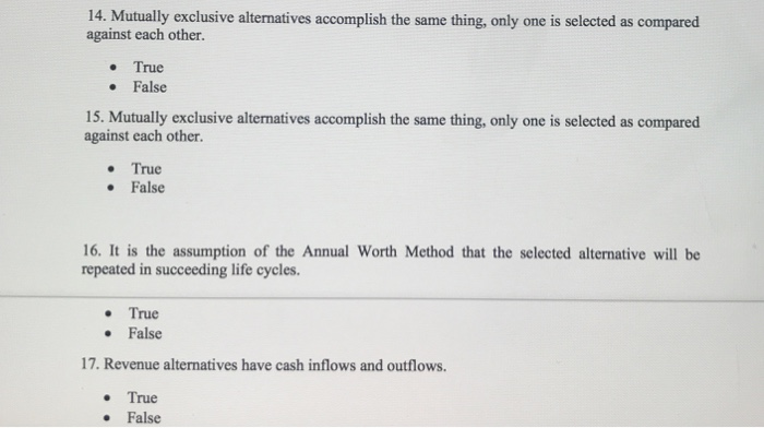Solved 11. In comparing mutually exclusive alternatives by | Chegg.com