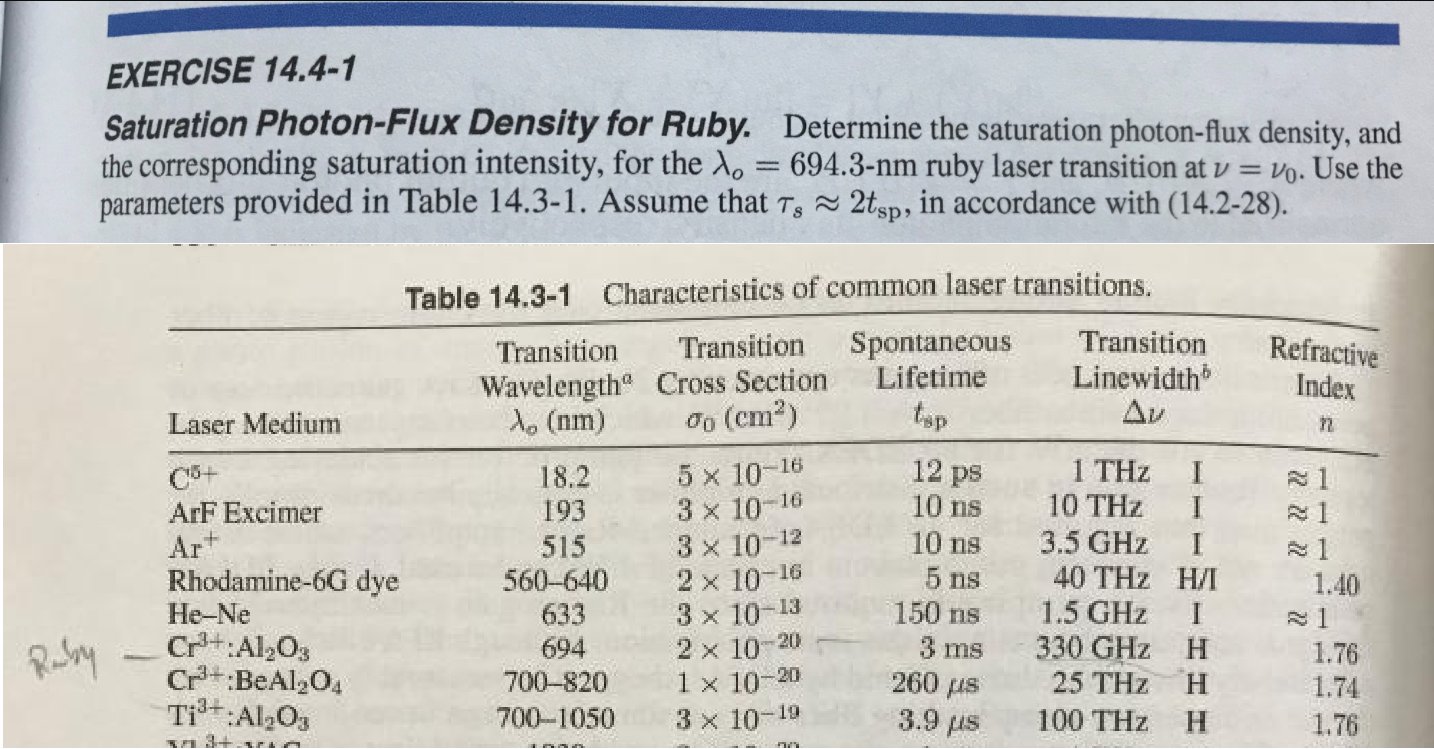 Solved EXERCISE 14.4-1 Saturation Photon-Flux Density for | Chegg.com