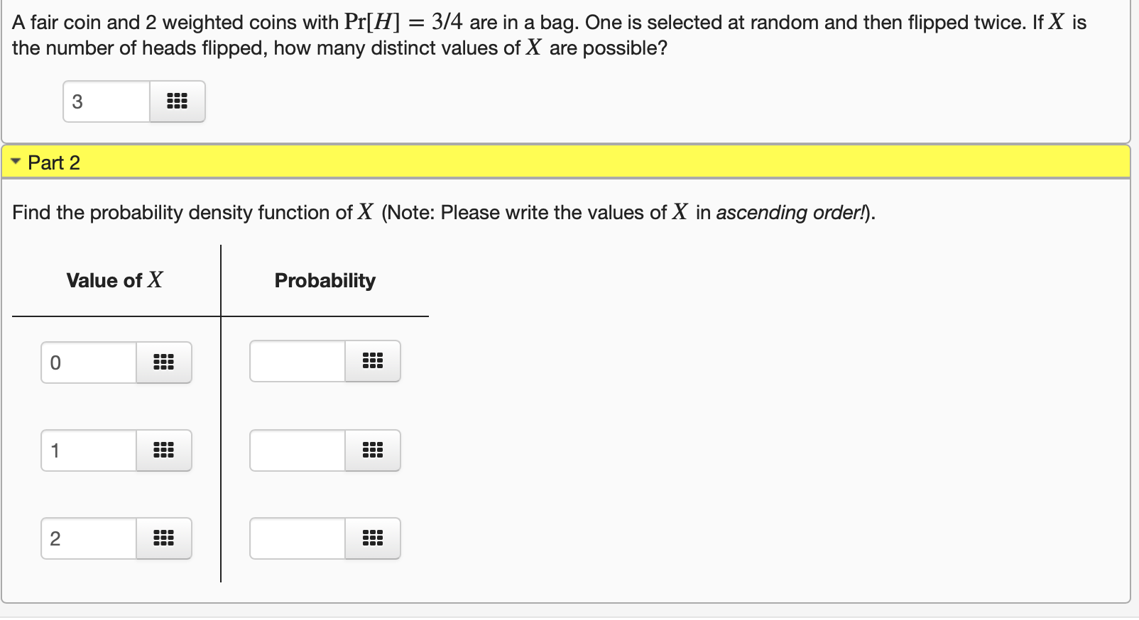Solved A fair coin and 2 weighted coins with Pr[H] = 3/4 are | Chegg.com