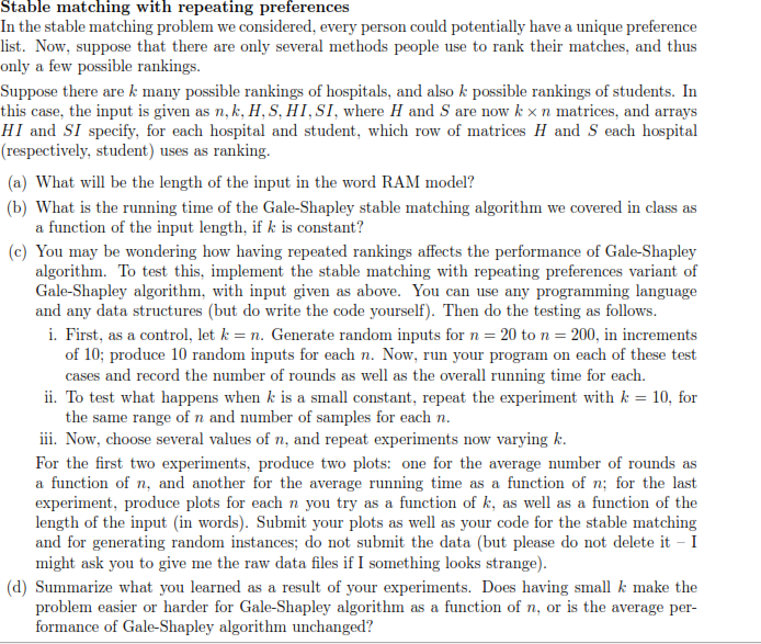 Solved Stable matching with repeating preferences In the | Chegg.com