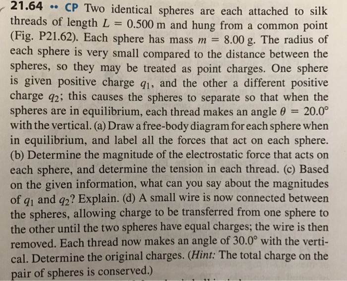 Solved Two identical spheres are each attached to silk | Chegg.com