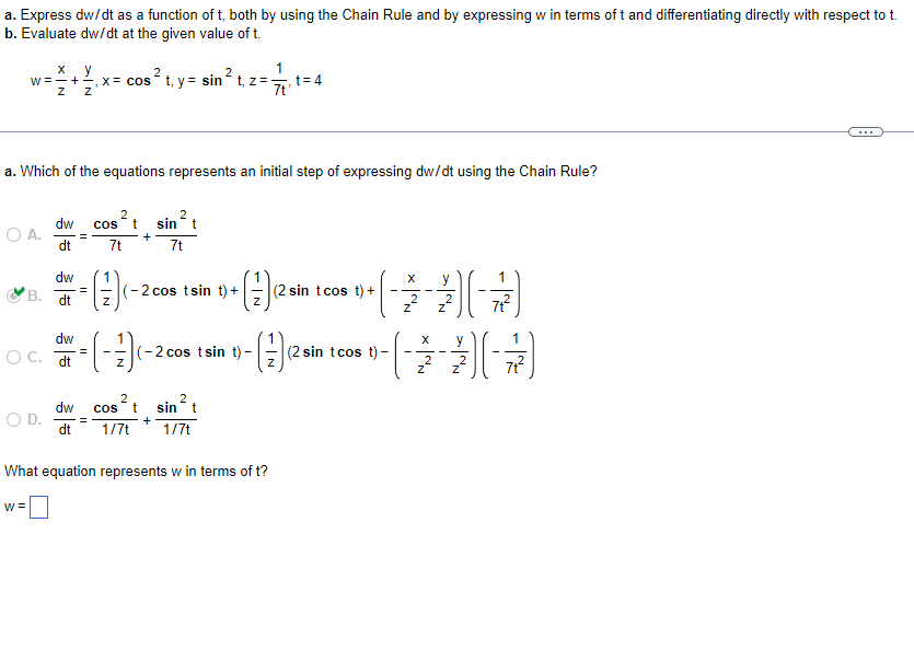 Solved a. Express dw/dt as a function of t, both by using | Chegg.com