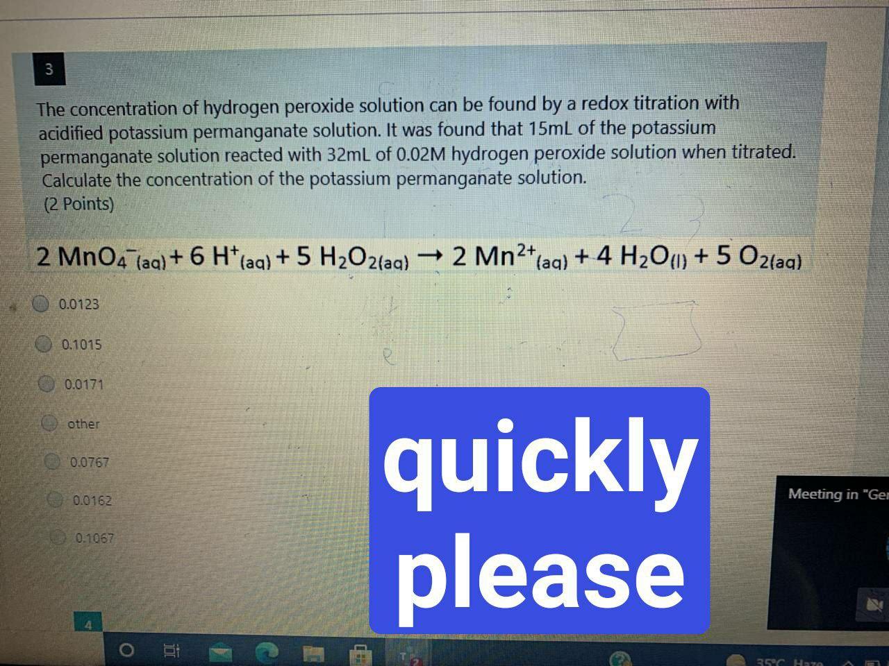 Solved 3 The concentration of hydrogen peroxide solution can | Chegg.com