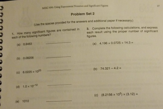 Solved MISC 490: Using Exponential Notation and Significant | Chegg.com