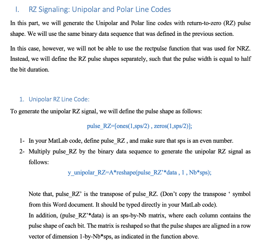 Solved 1. RZ Signaling: Unipolar and Polar Line Codes In | Chegg.com