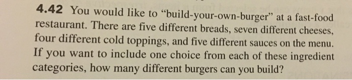 Solved 4.42 You would like to "build-your-own-burger" at a | Chegg.com