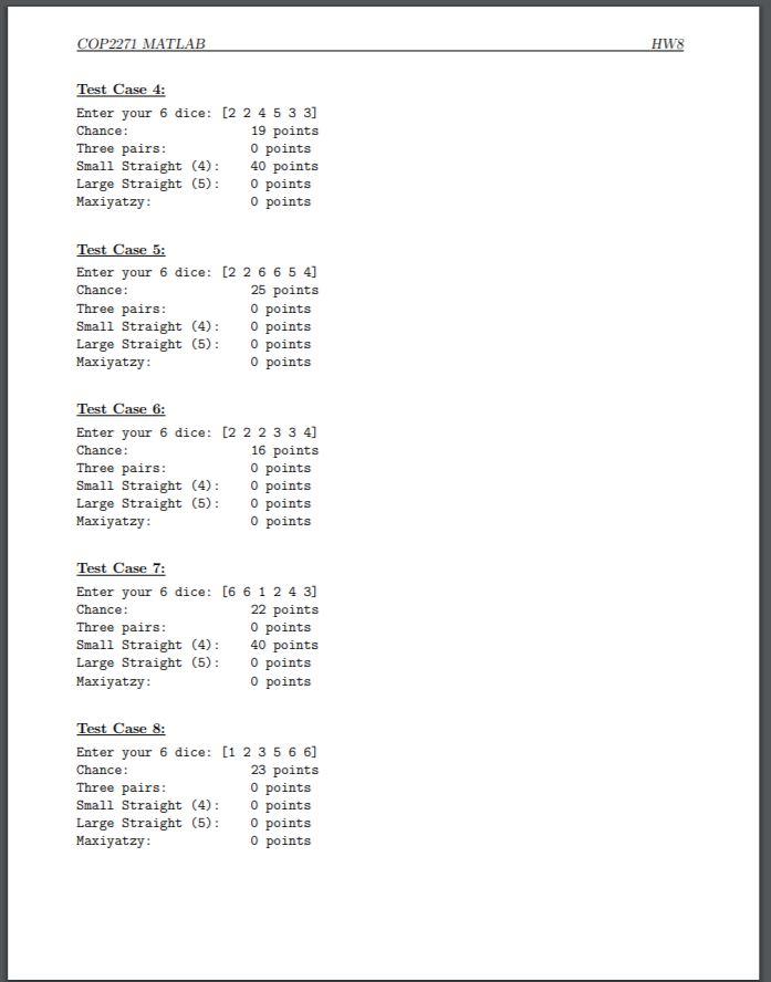 Solved COP2271 MATLAB HW8 Table 1: Yatzy scoring system Name | Chegg.com