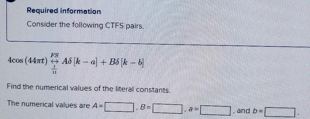 Solved Required information Consider the following CTFS | Chegg.com
