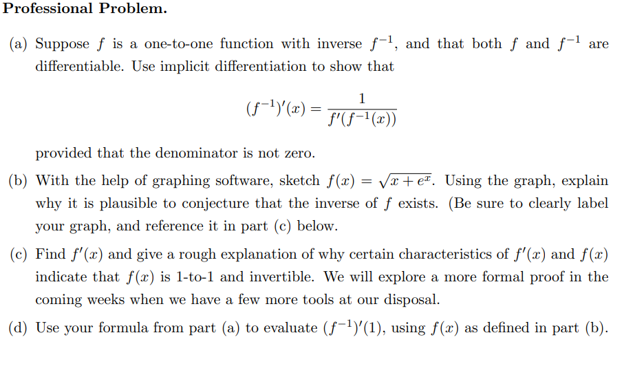 Solved (a) Suppose f is a one-to-one function with inverse | Chegg.com