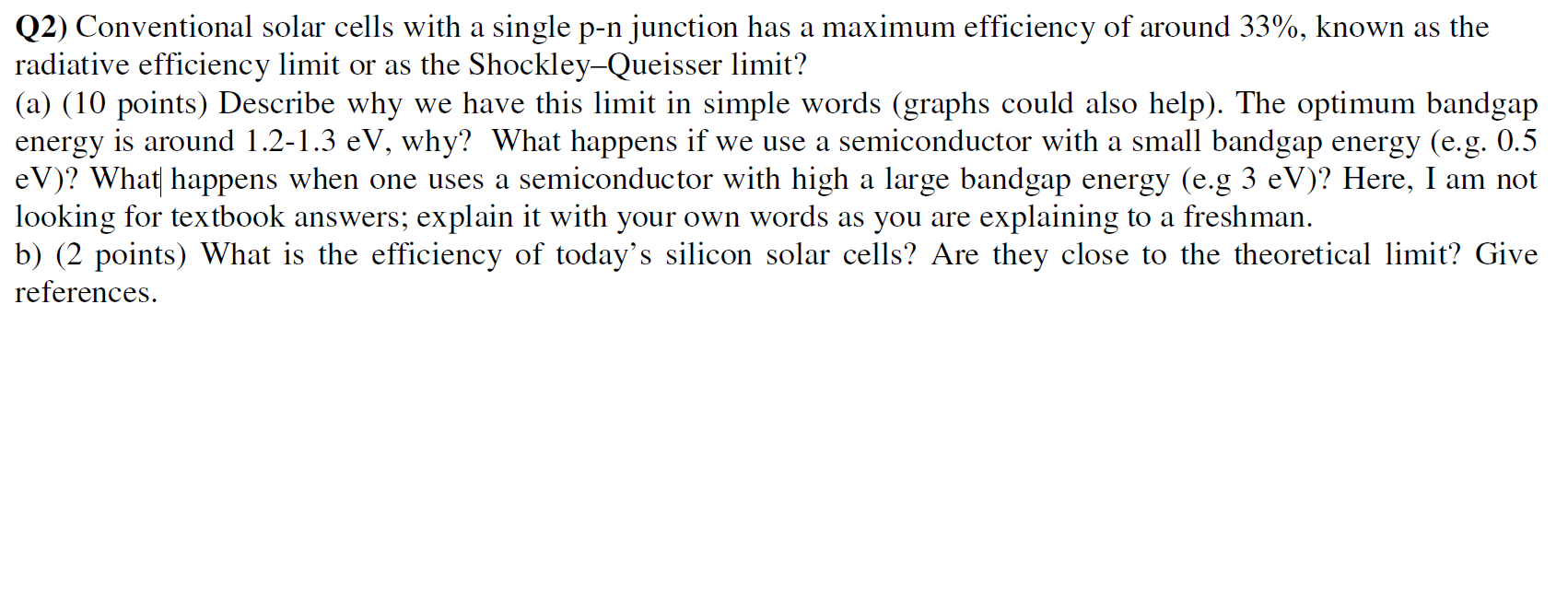 Solved Q2) Conventional solar cells with a single p-n | Chegg.com