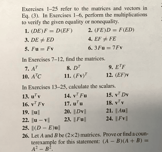 Solved Exercises 1-25 refer to the matrices and vectors in | Chegg.com