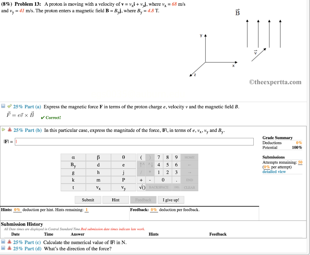 Solved: (8%) Problem 13: A Proton Is Moving With A Velocit... | Chegg.com