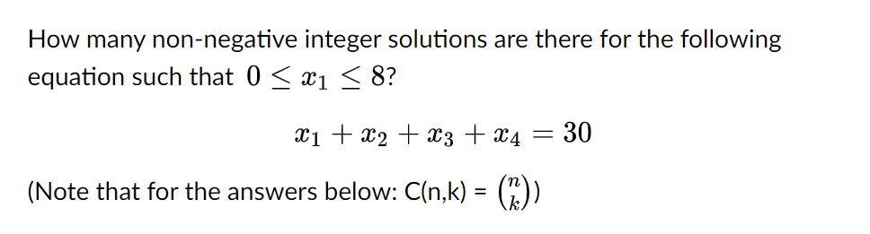 Solved How many non-negative integer solutions are there for | Chegg.com