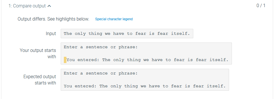 Solved 1: Compare output ^ 0/1 Output differs. See | Chegg.com
