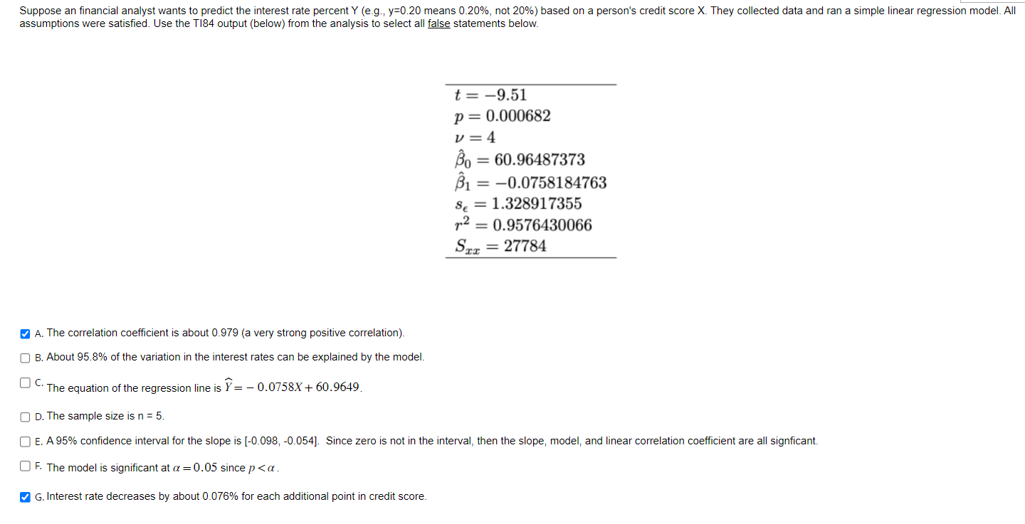 Solved assumptions were satisfied. Use the Tl84 output | Chegg.com