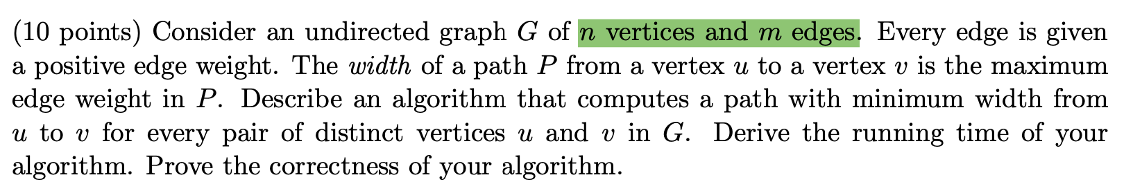 Solved (10 points) Consider an undirected graph G of n | Chegg.com