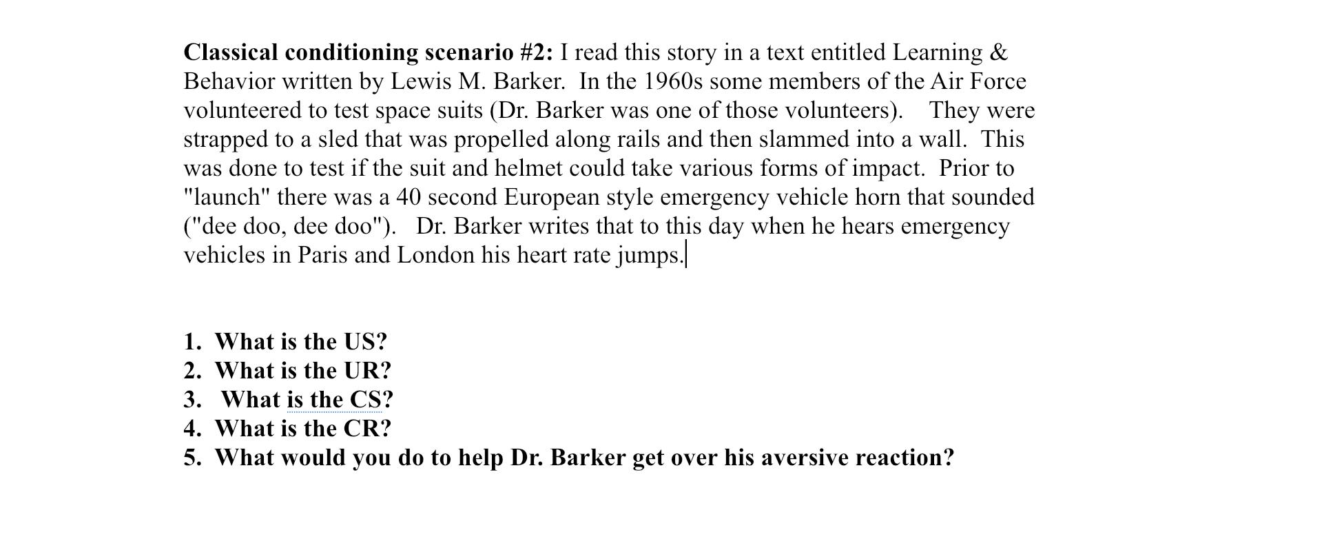 Solved Classical Conditioning Scenario 2 I Read This