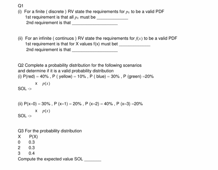 Solved (0) For a finite discrete ) RV state the requirements | Chegg.com
