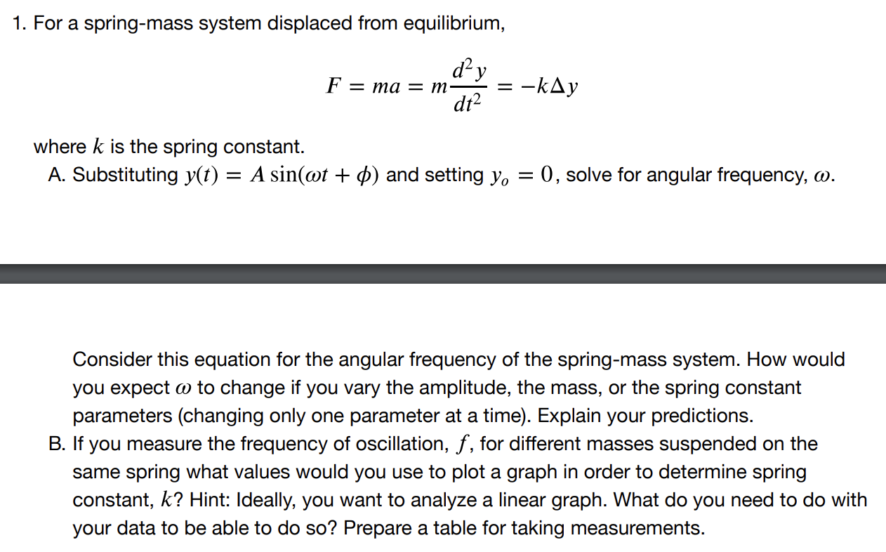 Solved 1. For a spring-mass system displaced from | Chegg.com