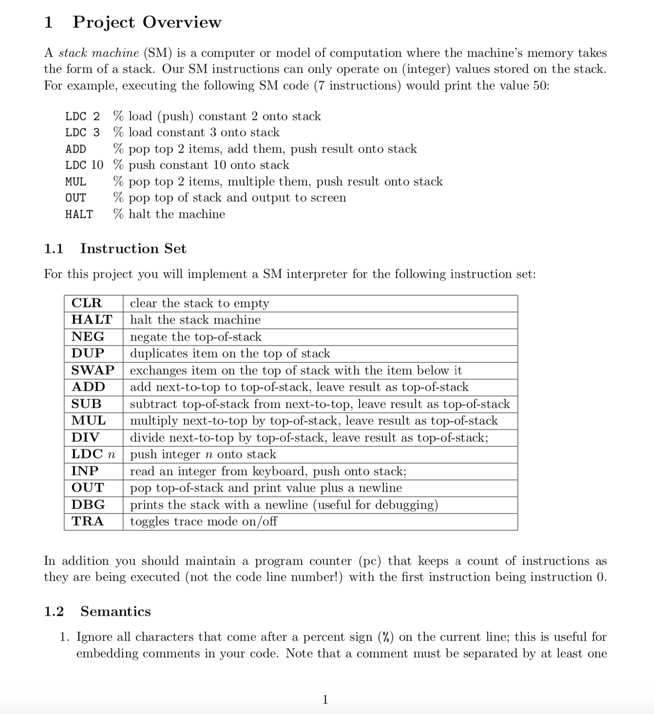 1 Project Overview A stack machine (SM) is a computer | Chegg.com