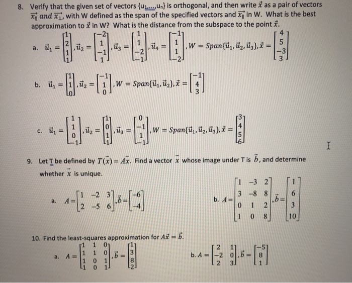 Solved 8. Verify that the given set of vectors (u..n is | Chegg.com