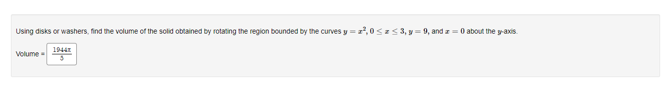 Solved Using disks or washers, find the volume of the solid | Chegg.com