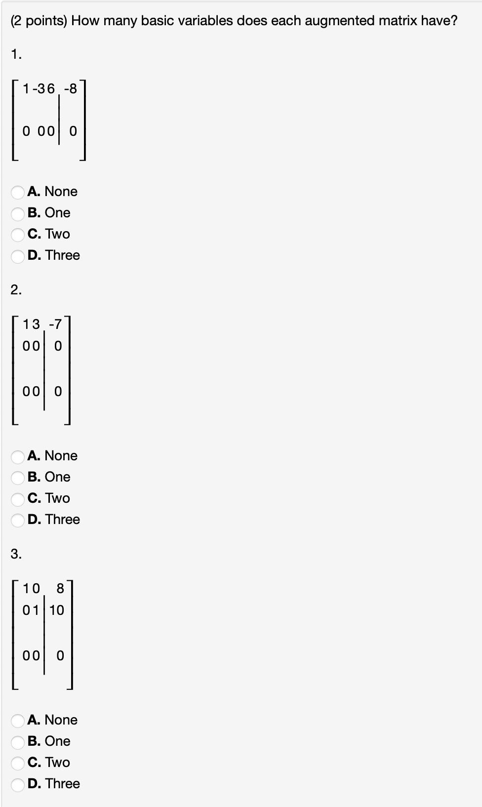 Solved (2 points) How many basic variables does each | Chegg.com