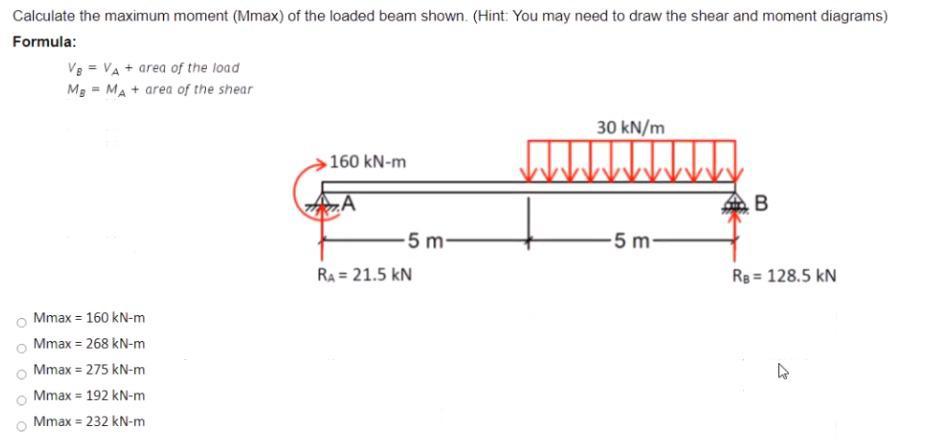 Solved Calculate the maximum moment (Mmax) of the loaded | Chegg.com