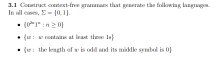 Solved 3.1 Construct context-free grammars that generate the | Chegg.com