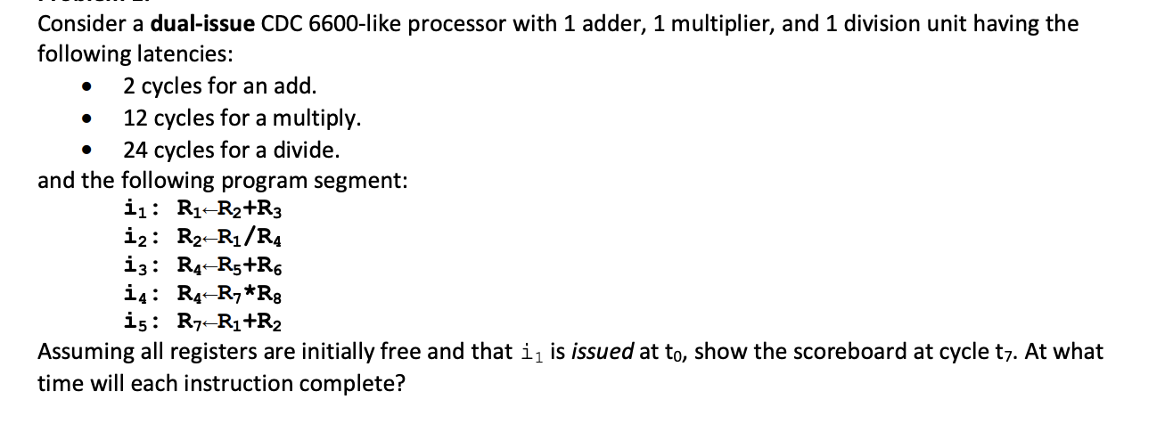 Solved Consider a dual-issue CDC 6600-like processor with 1 | Chegg.com