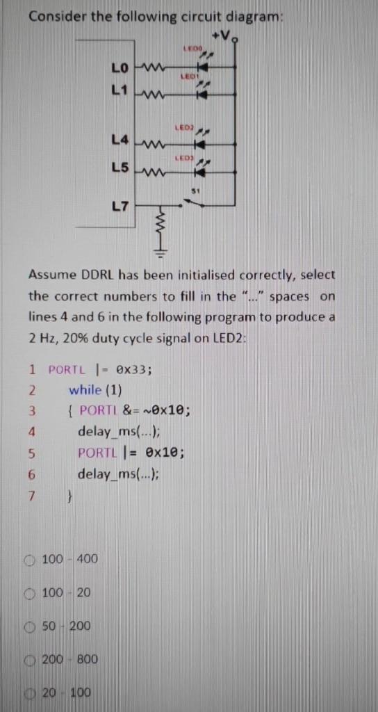 Solved Consider the following circuit diagram: +V LEDS LOW | Chegg.com