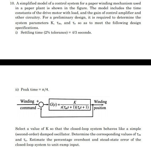 Solved A simplified model of a control system for a paper | Chegg.com