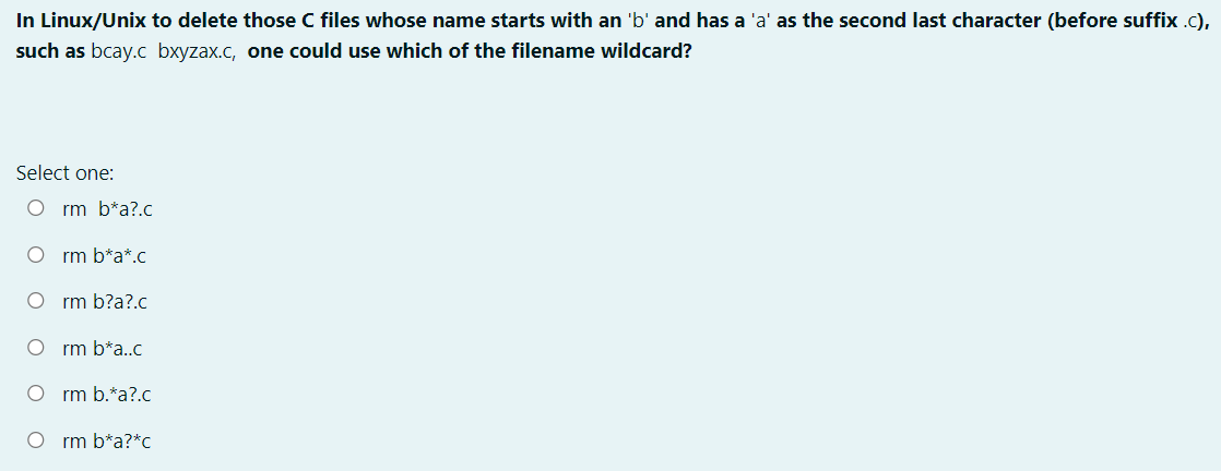 Solved In Linux/Unix to delete those C files whose name | Chegg.com