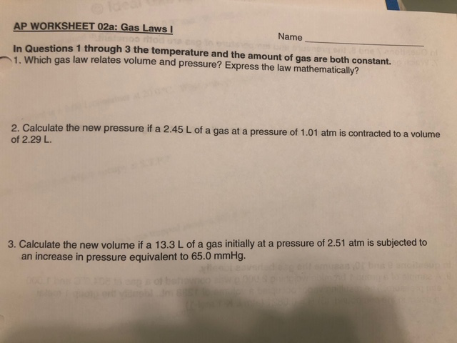 Solved AP WORKSHEET 02a: Gas Laws l Name In Questions 1 | Chegg.com