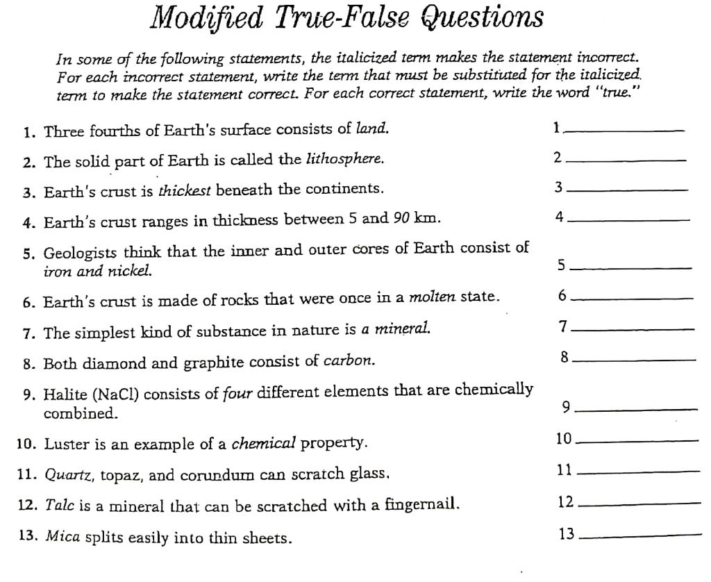 Solved Modified True-False Questions In some of the | Chegg.com