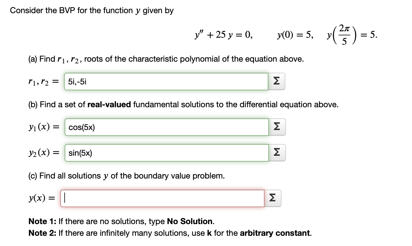 Solved Consider the BVP for the function y given by 2π y" + | Chegg.com