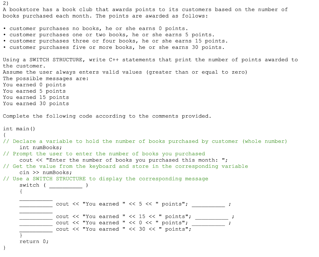 Solved 2) A bookstore has a book club that awards points to | Chegg.com