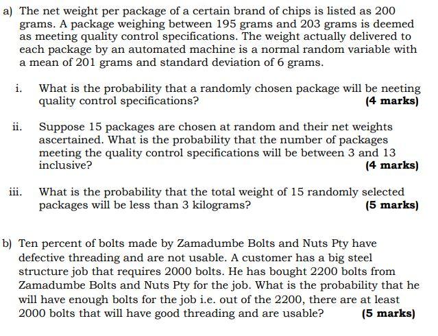 Solved a) The net weight per package of a certain brand of | Chegg.com
