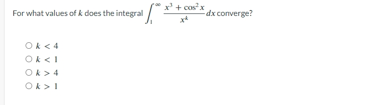 Solved For what values of k ﻿does the integral | Chegg.com